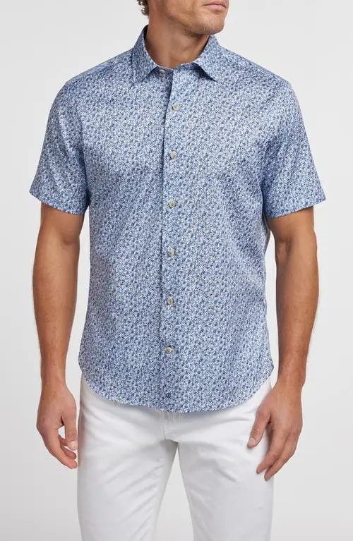 David Donahue Botanical Print Short Sleeve Cotton Button-up Shirt