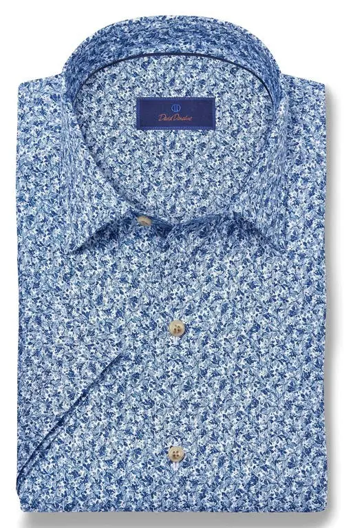 David Donahue Botanical Print Short Sleeve Cotton Button-up Shirt