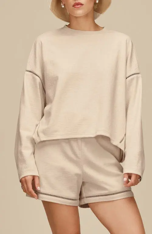 UGG Hayvie Ladder Stitch Drop Shoulder Stretch Cotton Blend Pajama Top - Cream