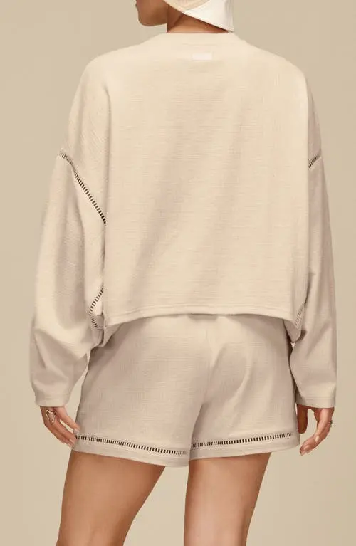 UGG Hayvie Ladder Stitch Drop Shoulder Stretch Cotton Blend Pajama Top - Cream