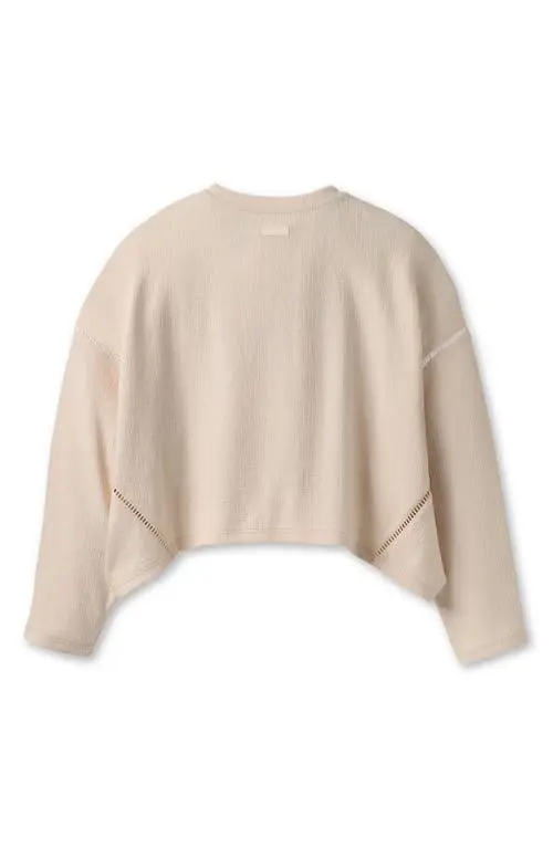 UGG Hayvie Ladder Stitch Drop Shoulder Stretch Cotton Blend Pajama Top - Cream