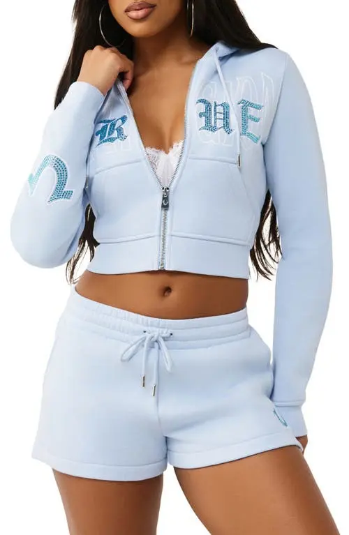 True Religion Embellished Logo Crop Hoodie - Cashmere Blue