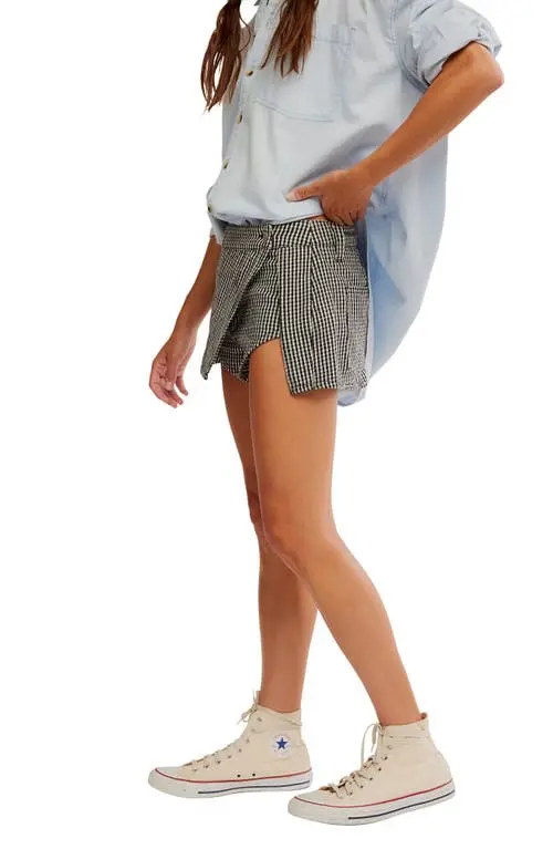 Free People Georgie Micro Gingham Wrap Skort - Black Combo