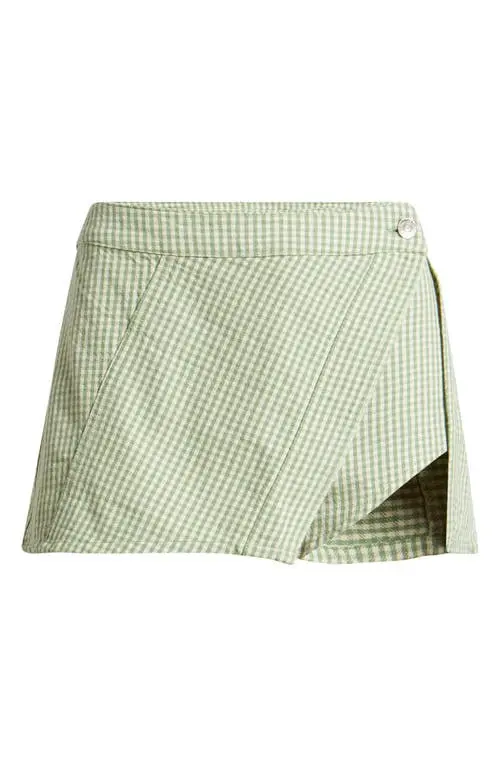 Free People Georgie Micro Gingham Wrap Skort - Green Combo