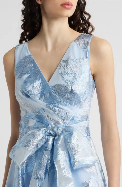Eliza J Metallic Jacquard Wrap Bodice Cocktail Dress