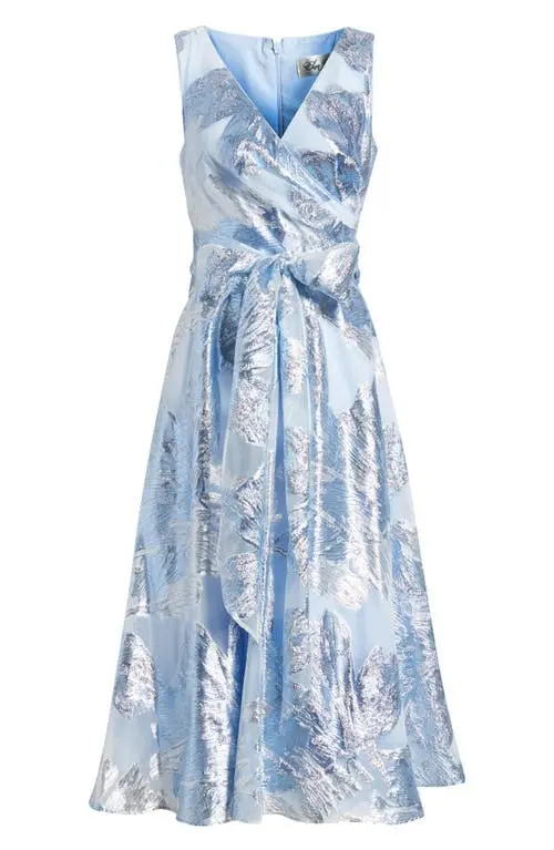 Eliza J Metallic Jacquard Wrap Bodice Cocktail Dress