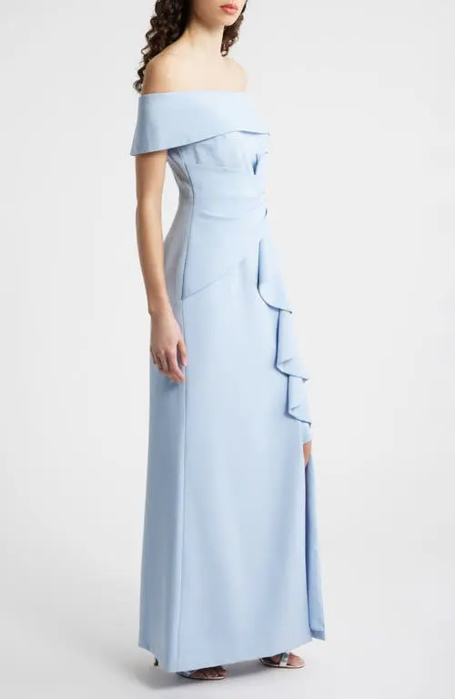 Eliza J Cascade Ruffle Off-the-shoulder Gown