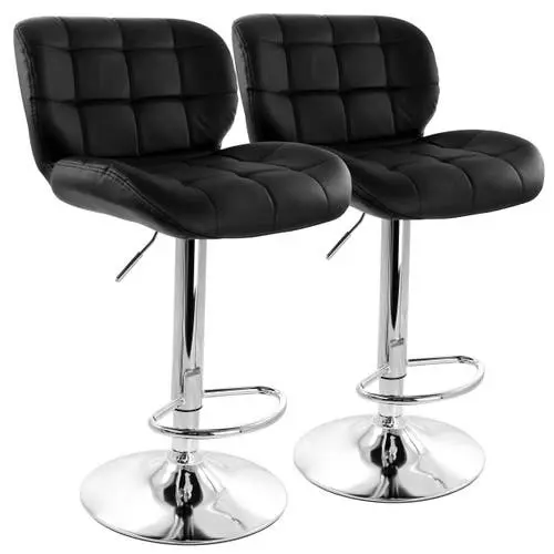 ELAMA 2 Piece Faux Leather Tufted Bar Stool With Adjustable Height - Black