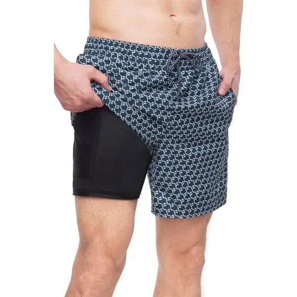 ROKKA&ROLLA 7" Compression Lined Swim Trunks - Navy Print