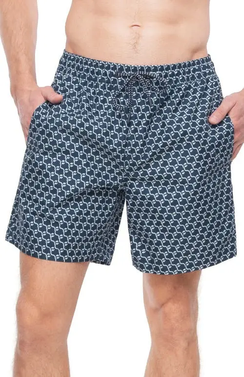 ROKKA&ROLLA 7" Compression Lined Swim Trunks - Navy Print