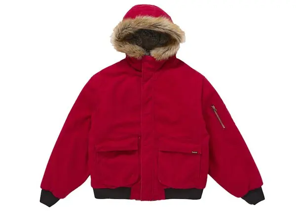 Supreme Reversible Faux Fur Hooded Work Jacket - Red