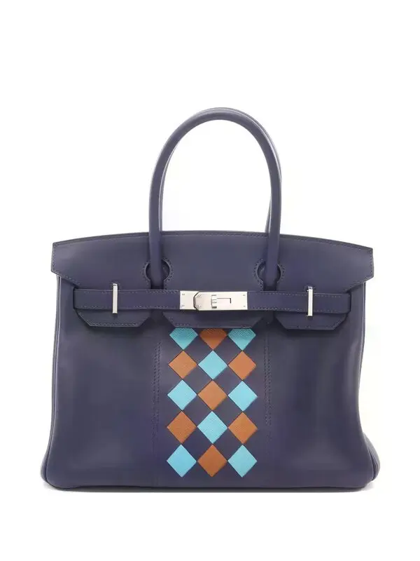 Hermès 2019 Birkin 30 Traceage Leather Tote Bag - Blue
