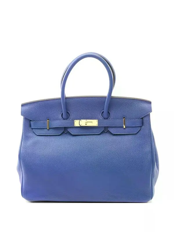 Hermès 2014 35 Birkin Top-handle Leather Tote Bag - Blue