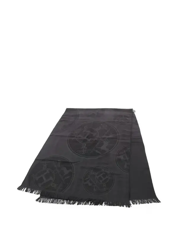 Hermès 2010s Libris Logo-pattern Shawl - Black