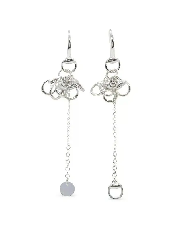 Gucci 18k White Gold Horsebit Drop Earrings - Silver