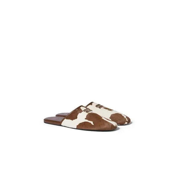 Miu Miu Printed Leather Slippers - White/burnt Sienna