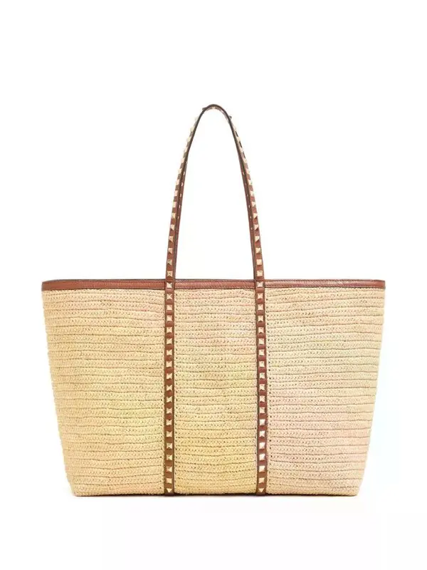 Valentino Garavani Rockstud Raffia Tote Bag - Neutrals