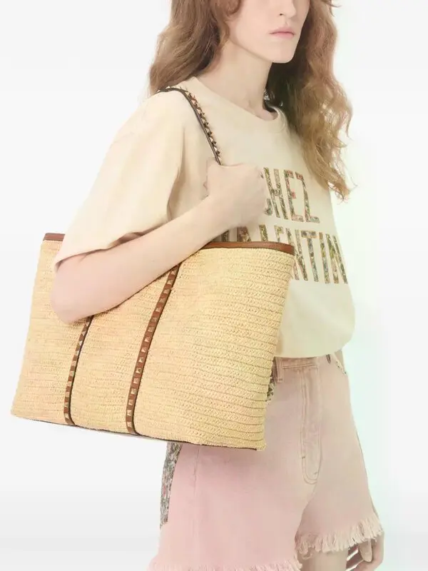 Valentino Garavani Rockstud Raffia Tote Bag