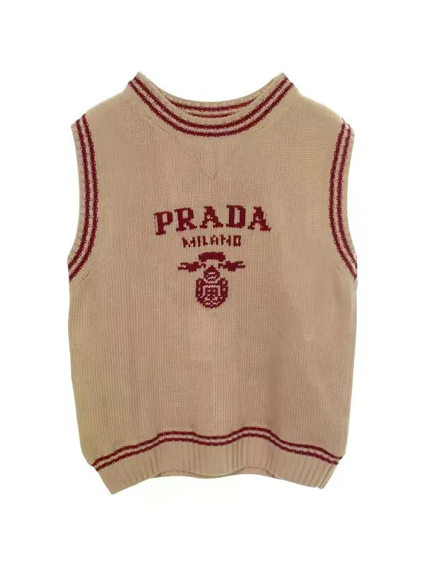 Prada Intarsia Logo Ribbed Wool Vest