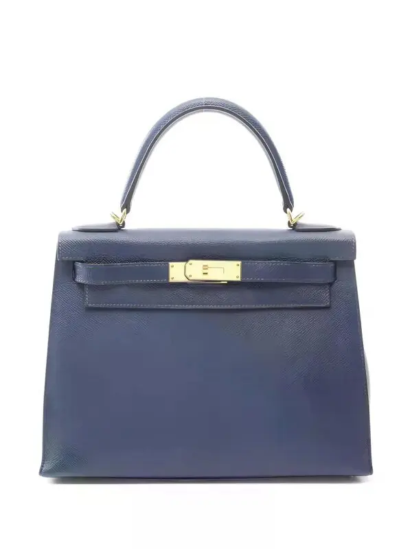 Hermès 2021 Kelly 28 Grained Leather Tote Bag - Blue