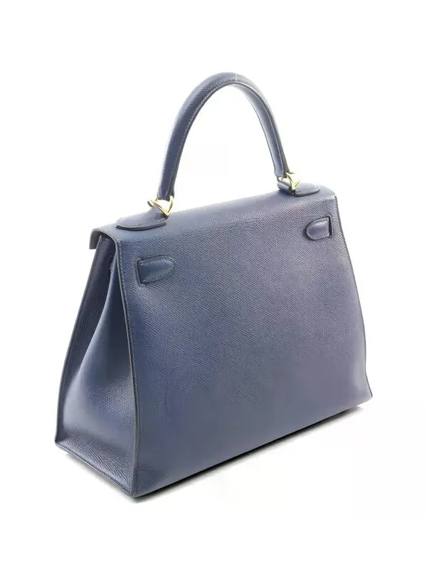 Hermès 2021 Kelly 28 Grained Leather Tote Bag - Blue