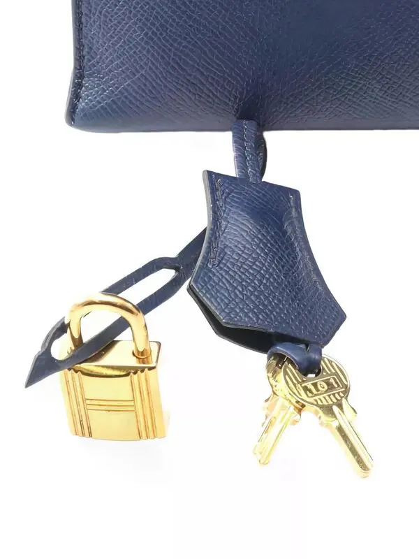 Hermès 2021 Kelly 28 Grained Leather Tote Bag - Blue