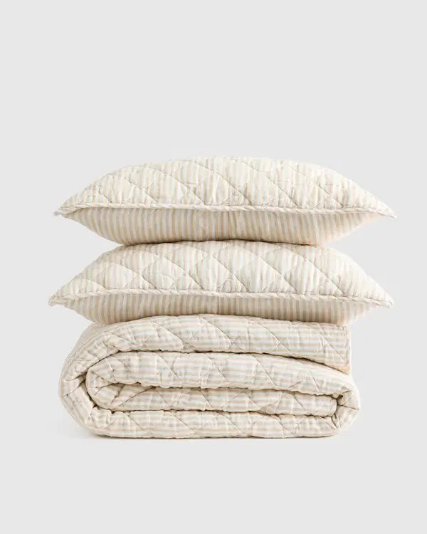 Quince Quilt Set - Natural/white Stripe