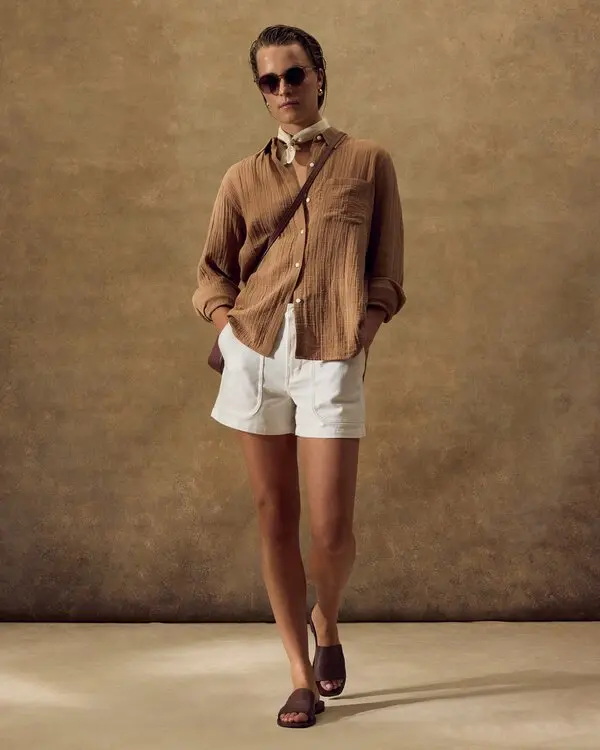 Quince Organic Stretch Cotton Twill Utility Shorts - Ivory