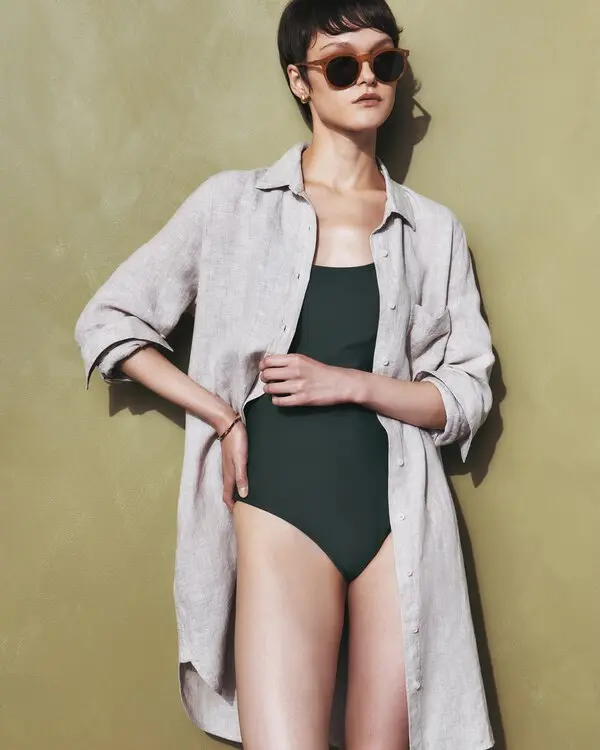 Quince Italian Cross-back One-piece Swimsuit - Palm
