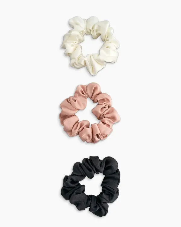 Quince Silk Scrunchie Set - Black/ivory/toasted Almond