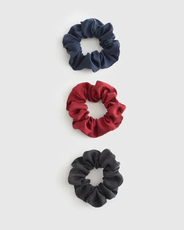 Quince Silk Scrunchies Set Of 3 - Charcoal/indigo/crimson