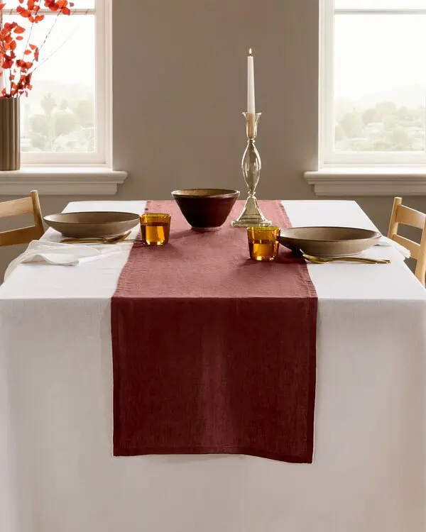 Quince European Linen Table Runner - Burgundy