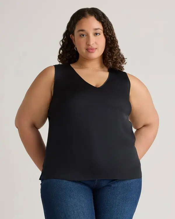 Quince 100% Washable Silk Stretch Tank Top - Black