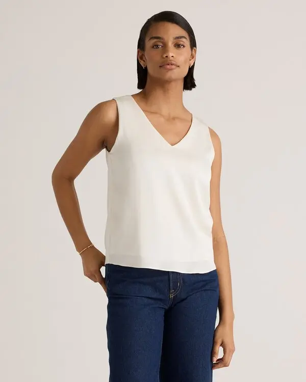 Quince 100% Washable Silk Stretch Tank Top - Ivory