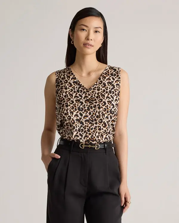Quince 100% Washable Silk Stretch Tank Top - Leopard