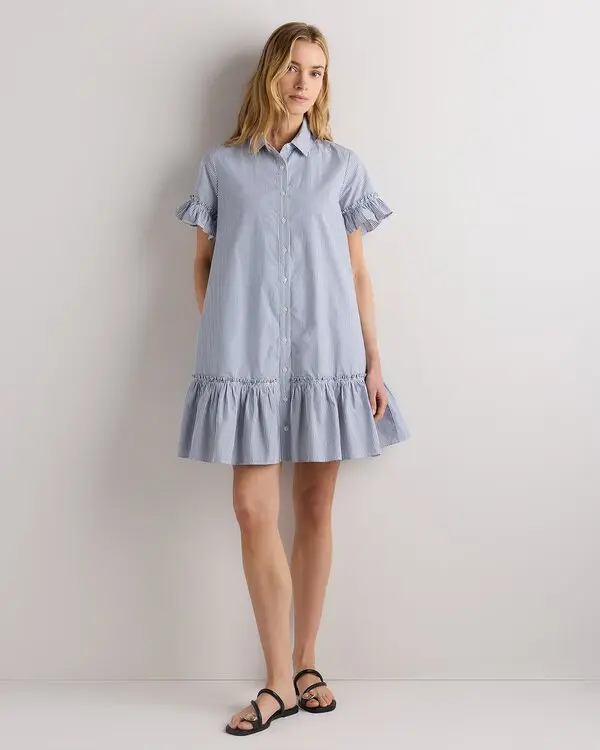 Quince Long Sleeve Mini Dress - Light Blue Stripe