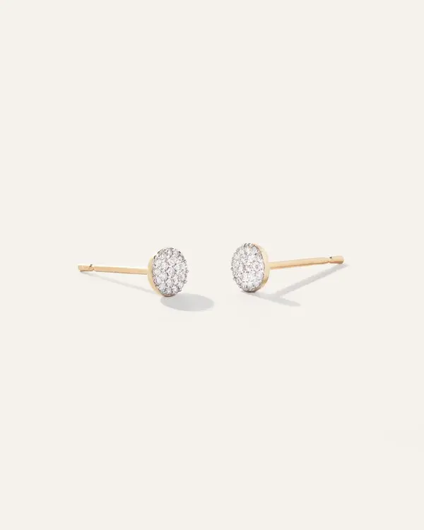 Quince 14k Gold Pave Diamond Round Stud Earrings - Yellow Gold