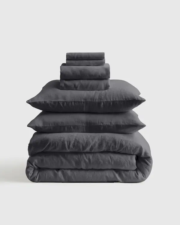 Quince European Linen Deluxe Bedding Bundle - Charcoal