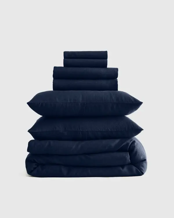 Quince Linen Duvet Deluxe Bundle - Navy