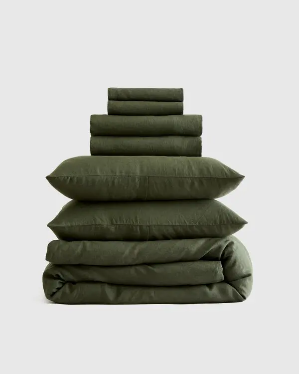 Quince Linen Duvet Deluxe Bundle - Pine