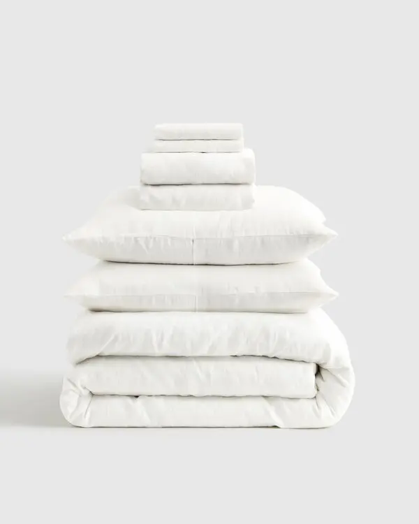 Quince Linen Duvet Deluxe Bundle - White