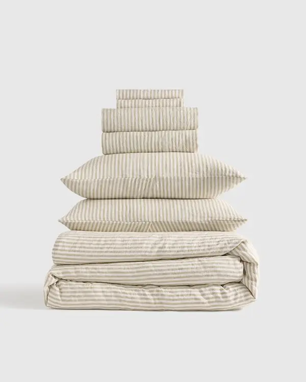 Quince Linen Duvet Deluxe Bundle - Willowleaf/white Stripe
