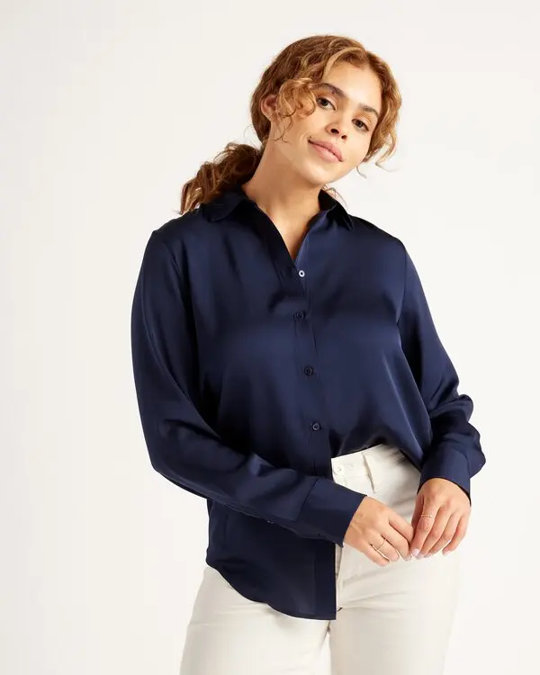 Quince Washable Silk Stretch Blouse - Navy