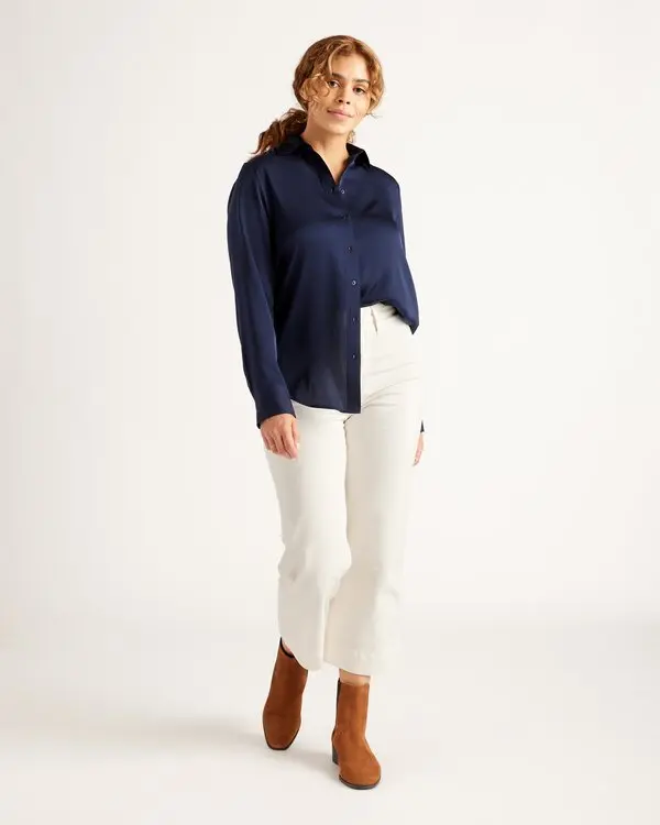 Quince Washable Silk Stretch Blouse - Navy