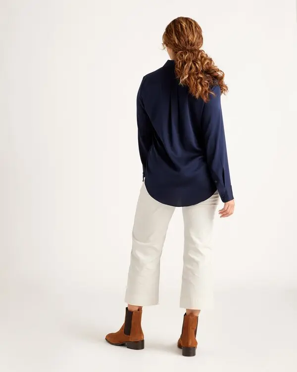 Quince Washable Silk Stretch Blouse - Navy