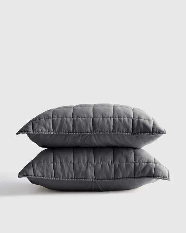 Quince European Linen Quilted Sham Set - Charcoal