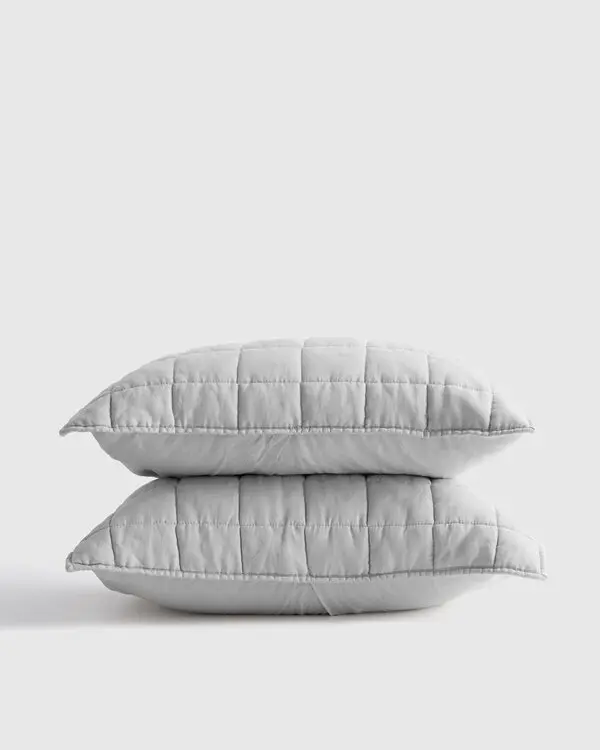 Quince European Linen Quilted Sham Set - Light Grey