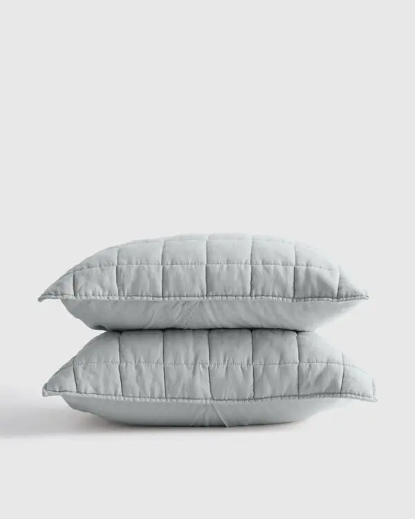 Quince European Linen Quilted Sham Set - Mist