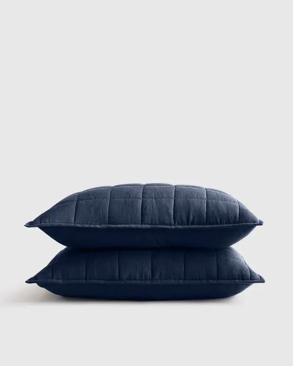 Quince European Linen Quilted Sham Set - Navy