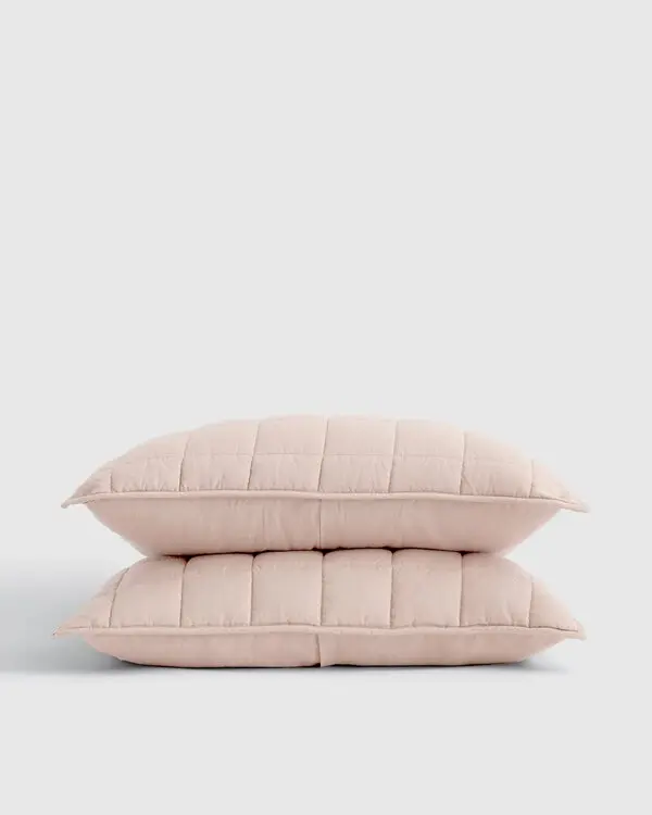 Quince European Linen Quilted Sham Set - Soft Blush
